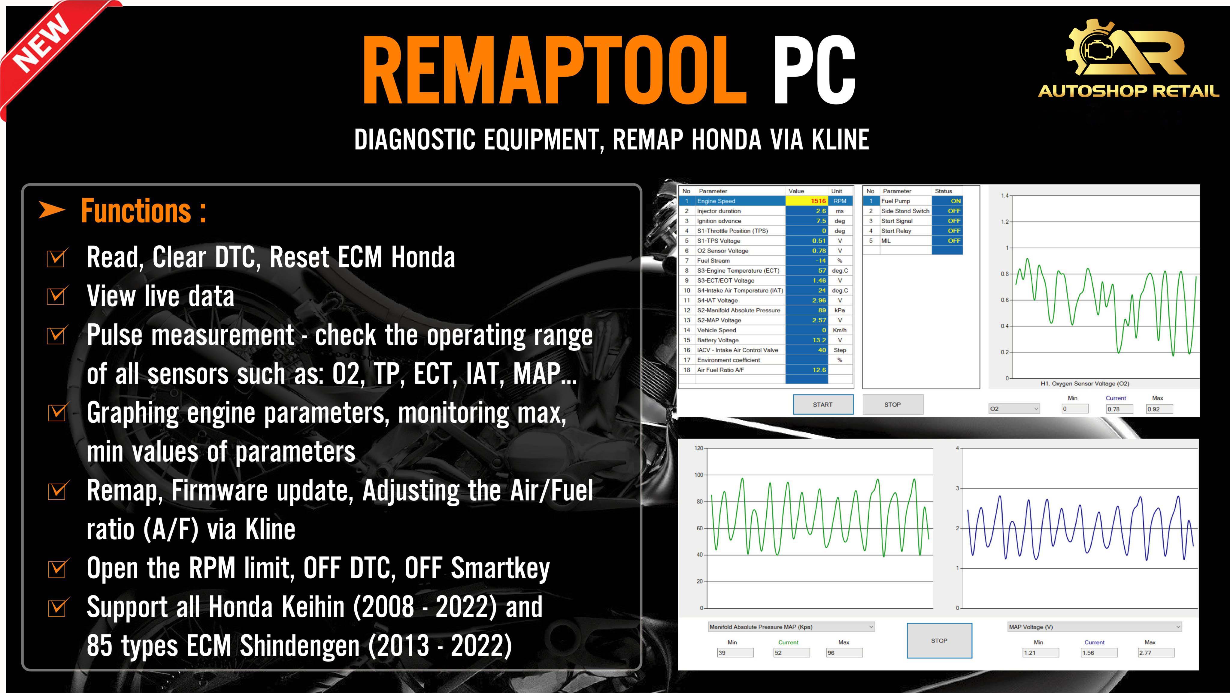 REMAPTOOL PC - Remap all ECU Honda Shindengen and Keihin via Kline